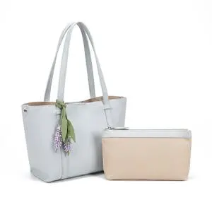 MODENAIRE Pebbled Leather Tote Bag With Removable Pouch And Lavender Charm