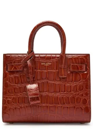 Saint Laurent Sac De Jour Nano Crocodile-effect Leather Top Handle Bag - Tan