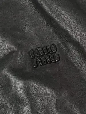 Miu Miu Leather Bomber Jacket With Embossed Logo