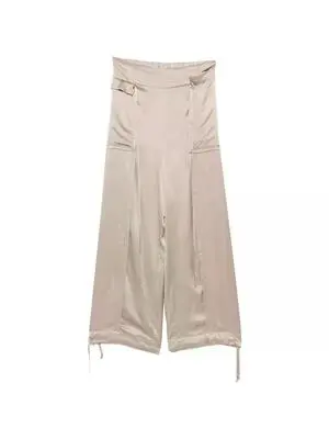 YEHUAFAN Beige Satin Palazzo Pants - Neutrals