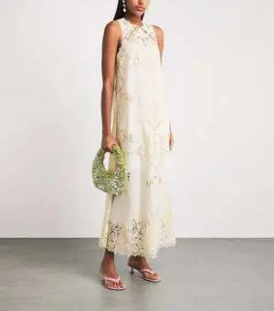 Ulla Johnson Linen Embroidered Coralite Midi Dress