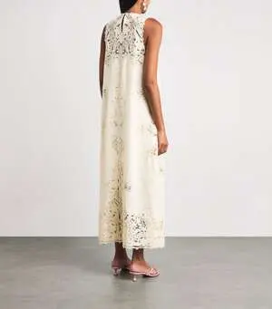Ulla Johnson Linen Embroidered Coralite Midi Dress