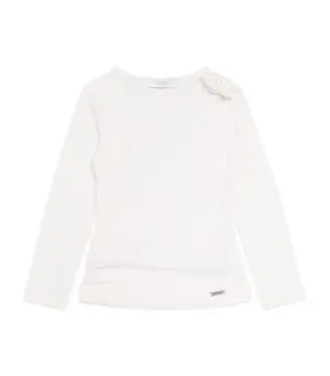 Monnalisa Draped Rose Long-sleeve T-shirt - Ivory