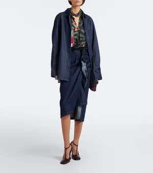 Dries Van Noten Draped Asymmetric Denim Midi Skirt