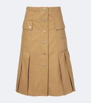 Moncler Pleated Cotton-blend Midi Skirt - Beige
