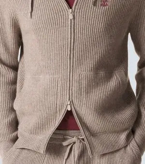 Brunello Cucinelli Ribbed-knit Cashmere Zip-up Cardigan - Beige