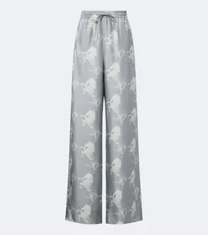 Stella McCartney Printed Silk Satin Wide-leg Pants - Blue