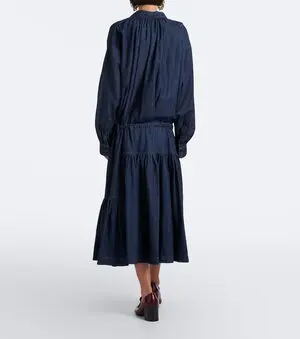 Dries Van Noten Tie-neck Denim Midi Dress