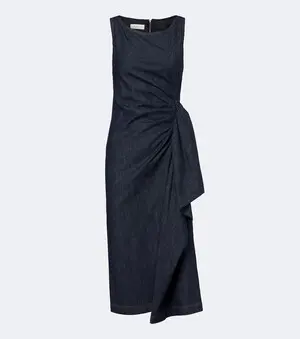 Dries Van Noten Draped Denim Midi Dress - Blue