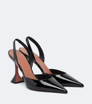Amina Muaddi Holli Patent Leather Slingback Pumps - Black