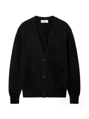 LARDINI Ribbed-knit V-neck Cardigan - Black