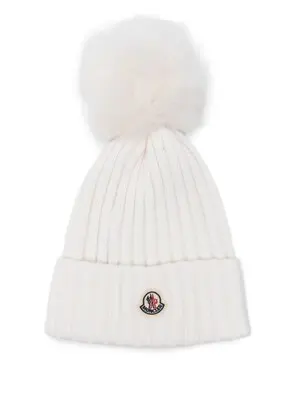 Moncler Logo Wool Beanie - White