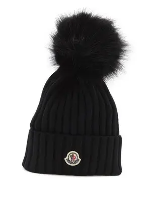 Moncler Logo Wool Beanie - Black
