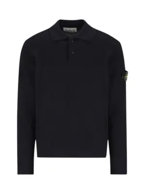 Stone Island Logo Patch Polo Sweater - Blue