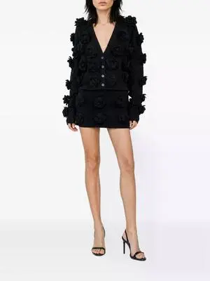 Philipp Plein Floral Appliqué Cable Knit Cardigan - Black