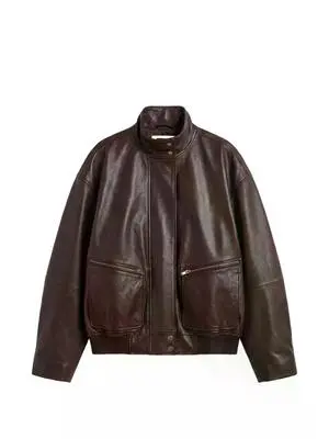 REFORMATION Veda Harrison Leather Bomber Jacket - Brown