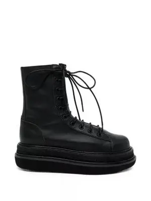 Yohji Yamamoto Oil-leather Zip Military Boots - Black