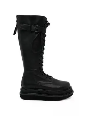 Yohji Yamamoto Oil-leather Buckled Boots - Black