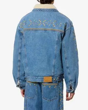 Isabel Marant Étoile Embroidered Denim Jacket With Faux Shearling Lining