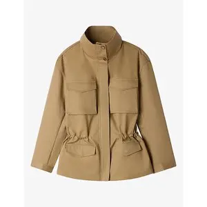 Sandro High-neck Elasticated-waist Cotton Jacket - Camel