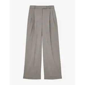 REISS Darcy Wide-leg Wool-blend Trousers - Light Grey