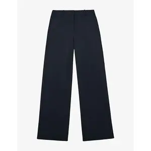 REISS Solene Wide-leg Wool-blend Trousers - Navy