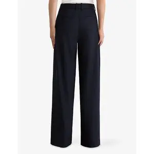 REISS Solene Wide-leg Wool-blend Trousers - Navy
