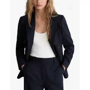 REISS Solene Wide-leg Wool-blend Trousers - Navy