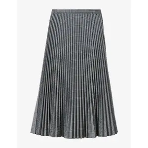 Whistles Checked Pleated Woven Midi Skirt - Grey/multi