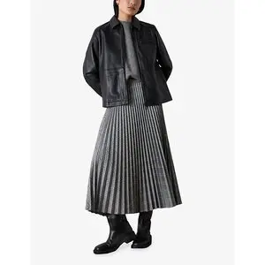 Whistles Checked Pleated Woven Midi Skirt