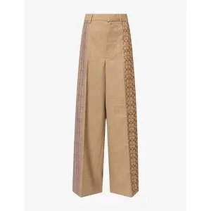 COACH Monogram-pattern Wide-leg Wool-blend Trousers - Brown Multi