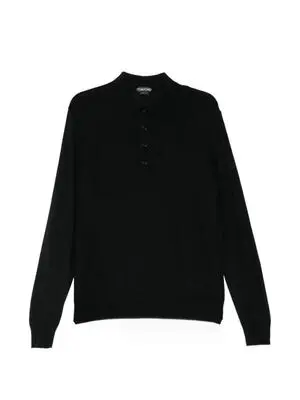 TOM FORD Long-sleeve Polo Shirt - Black