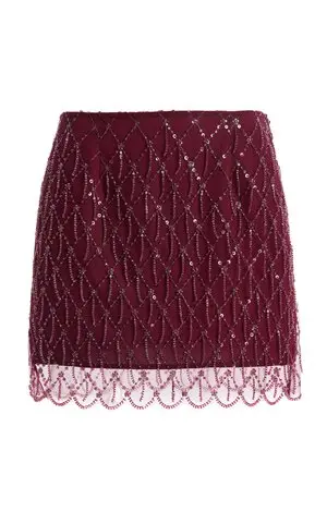 ROTATE BY BIRGER CHRISTENSEN Sequin Embellished Mini Skirt - Burgundy