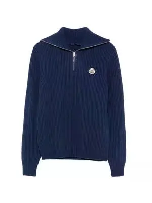 Moncler Ribbed-knit Quarter-zip Sweater - Blue