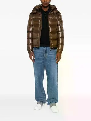 Moncler Maya Quilted Jacket With Drawstring Hood And Glossy Finish - Brown