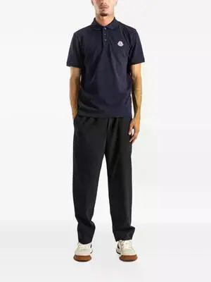 Moncler Logo Patch Cotton Piquet Polo Shirt - Blue