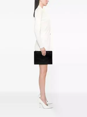 Saint Laurent 2016 Croc Embossed Leather Monogram Document Holder Clutch Bag - Black