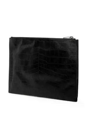 Saint Laurent 2016 Croc Embossed Leather Monogram Document Holder Clutch Bag
