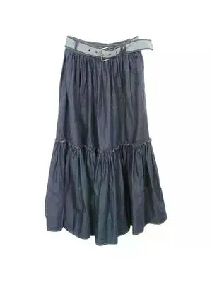 Dior Belted Denim Tiered Midi Skirt