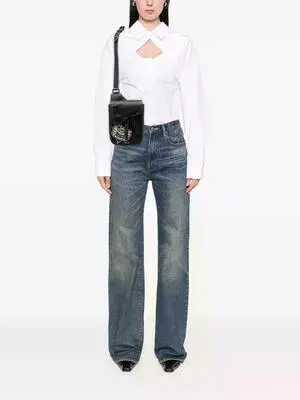 Dior Stussy Bee Applique Calfskin Saddle Crossbody Bag - Black