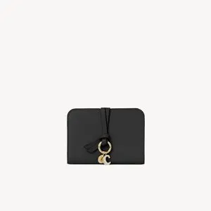 Chloé Alphabet Bi-fold Wallet In Grained Leather - Black