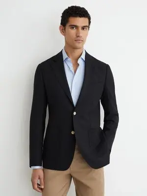 REISS Captain Hopsack Single-breasted Classic-fit Blazer With Wool