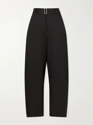 Studio Nicholson Belted Herringbone Cotton And Linen-blend Wide-leg Pants - Black
