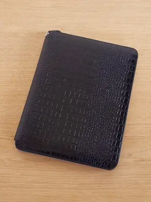 Smythson Mara Croc-embossed Leather A4 Folder - Blue