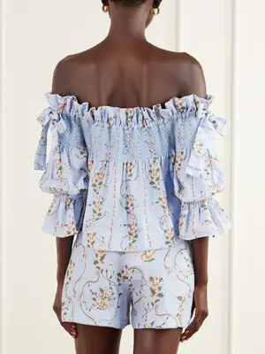 Agua Bendita Isla Navegante Smocked Printed Blouse