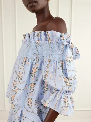 Agua Bendita Isla Navegante Smocked Printed Blouse