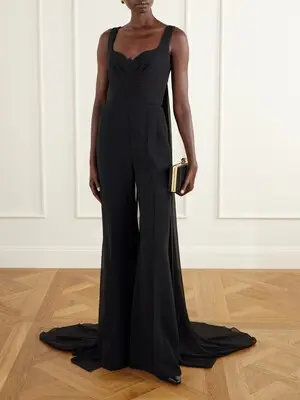 Elie Saab Ruched Chiffon-trimmed Silk-blend Cady Jumpsuit
