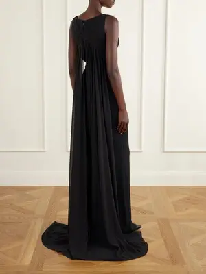 Elie Saab Ruched Chiffon-trimmed Silk-blend Cady Jumpsuit