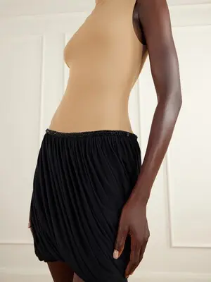 ABADIA Draped Bead-embellished Jersey Mini Dress
