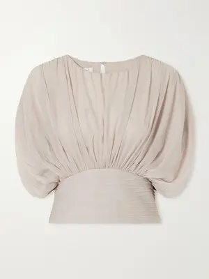 ABADIA Draped Ruched Jersey Blouse - Brown